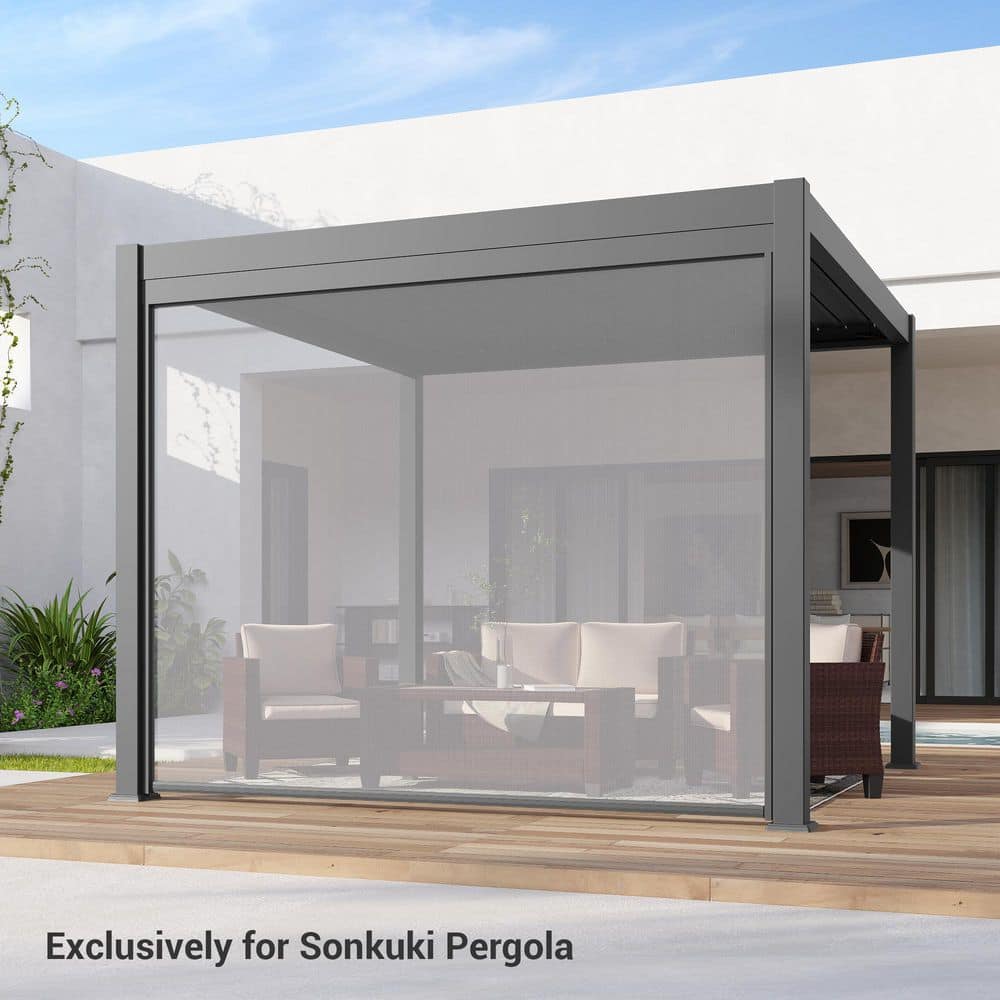 Sonkuki 10 ft. Adjustable Height Multifunctional Pull-Down Privacy Screen for Pergola ...