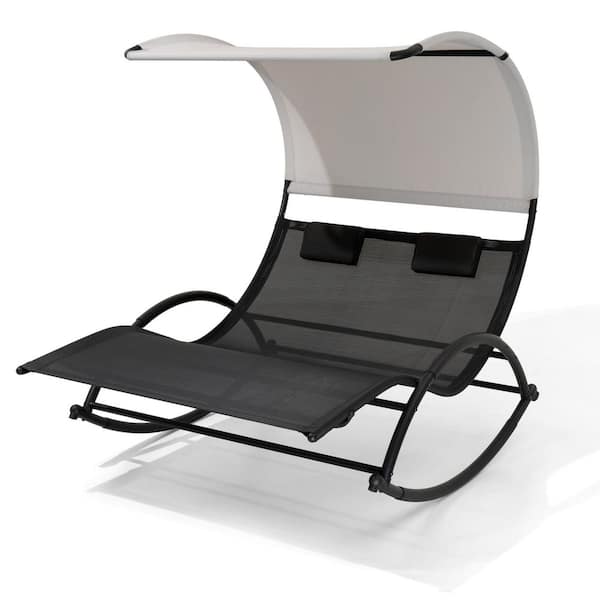 Pellebant Metal Double Sun Bed Outdoor Chaise Lounge Rocking Chair with ...