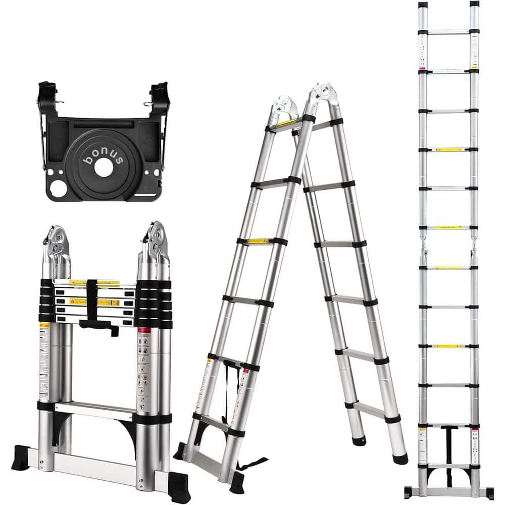 KIWDZFU 12.5ft Aluminum Telescoping Ladder with Stabilizer Bar, 330lb ...