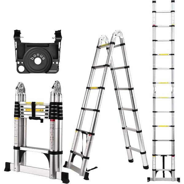 KIWDZFU 12.5ft Aluminum Telescoping Ladder with Stabilizer Bar, 330lb ...