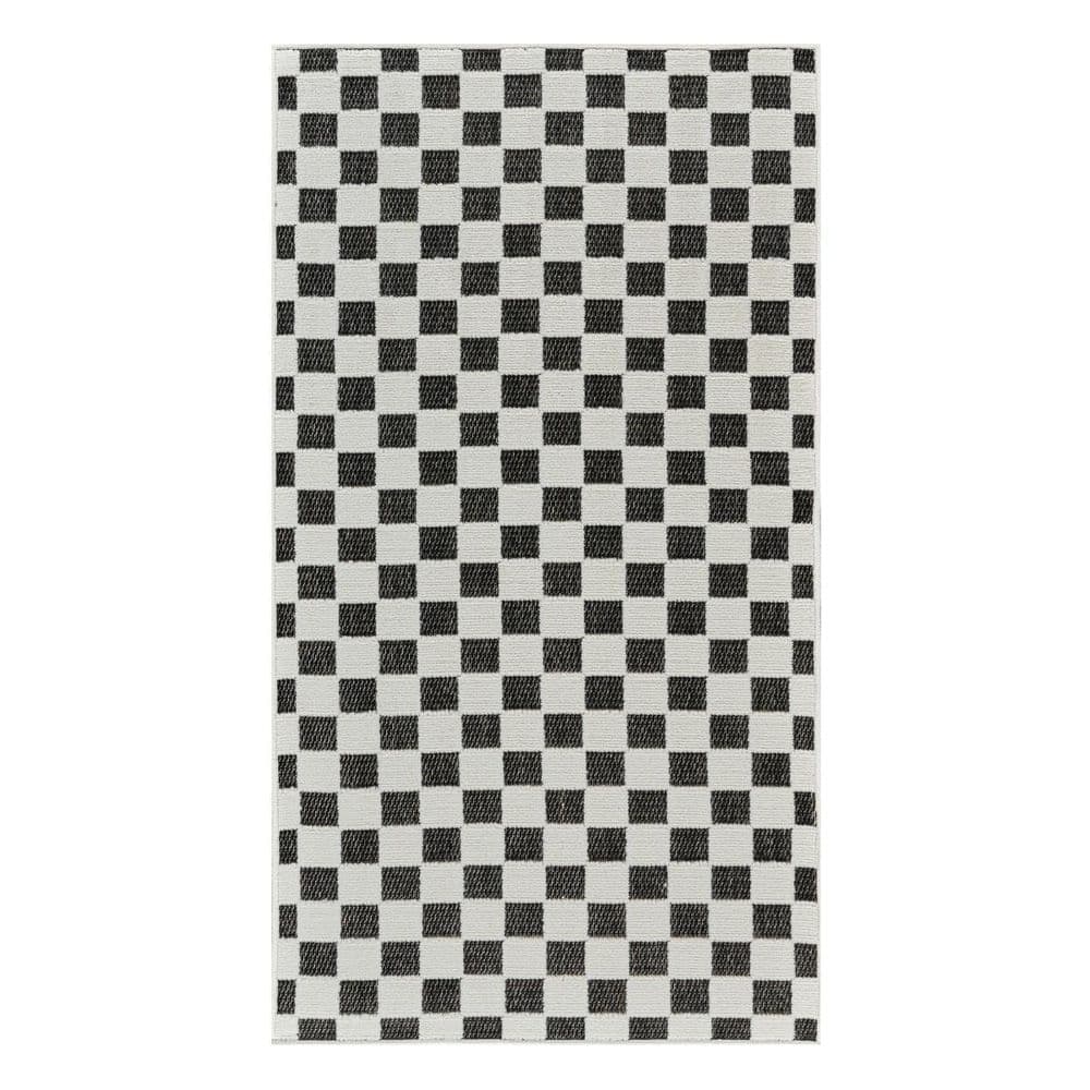 HomeRoots Black, White 3 ft. x 5 ft. Woven Geometric Polypropylene Rectangle Indoor/Outdoor Area ...