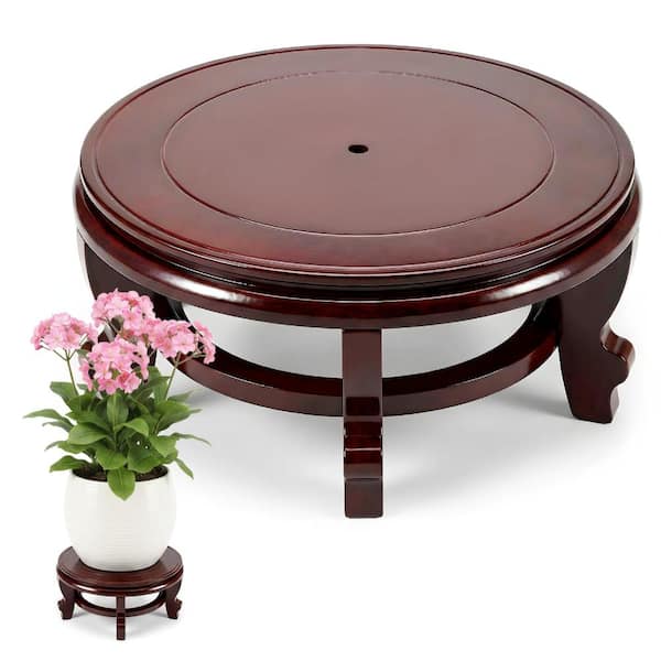 10 in Wood Plant Stand Round Indoor Vase Fishbowl Display Red 1 Piece ...