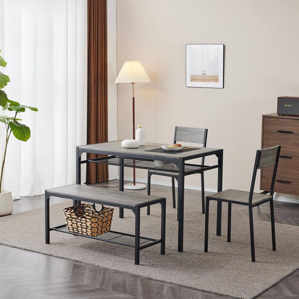 Karl home Gray 29.9 in. 4 Seat Rectangular Dining Table Set with Chairs ...
