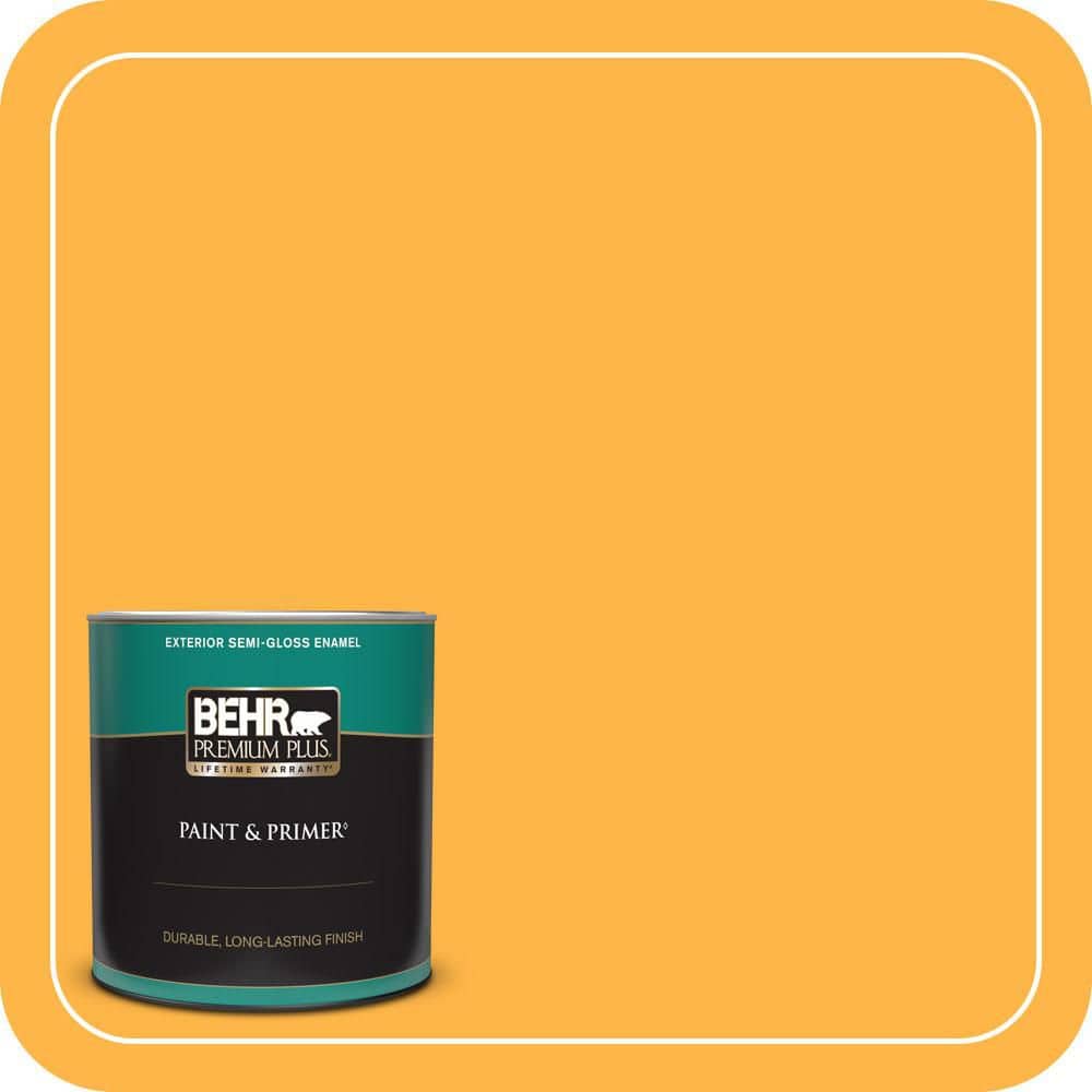 BEHR PREMIUM PLUS 1 qt. #300B-6 Glorious Gold Semi-Gloss Enamel ...