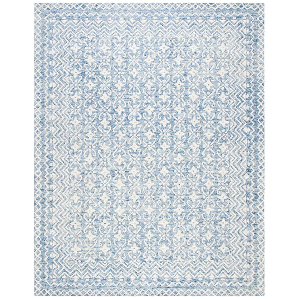 SAFAVIEH Blossom Blue/Ivory 8 ft. x 10 ft. Border Geometric Area Rug ...