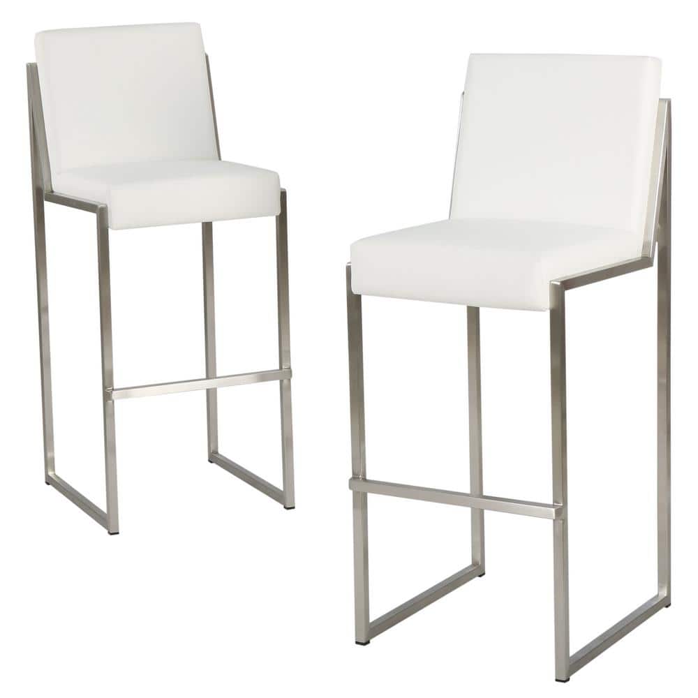 Noble House Vasilus 29.50 in. White Leather Bar Stool (Set of 2) 7439 ...
