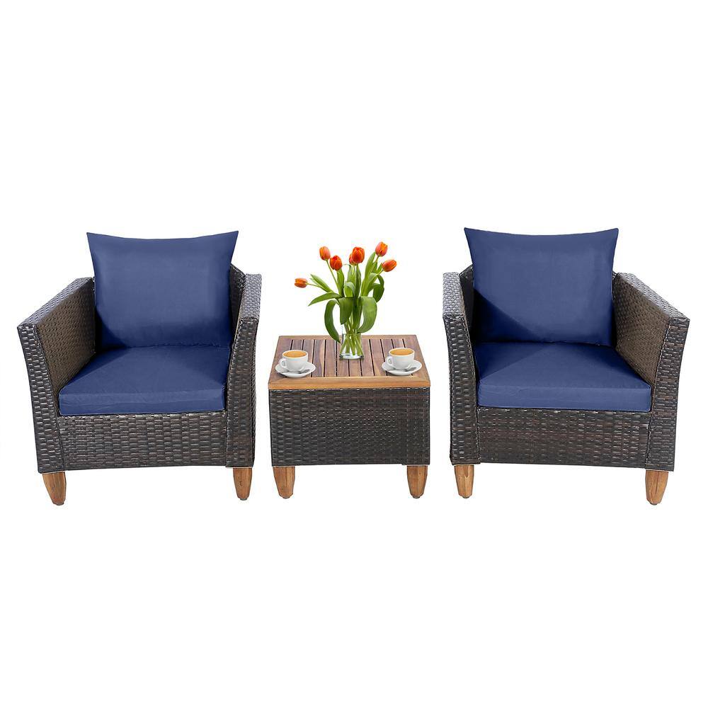 Costway 3-Piece Navy Rectangular Wood 16 in. Outdoor Bistro Table Set ...