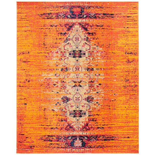 SAFAVIEH Monaco Orange/Multi 10 ft. x 14 ft. Border Area Rug MNC209H-10 ...