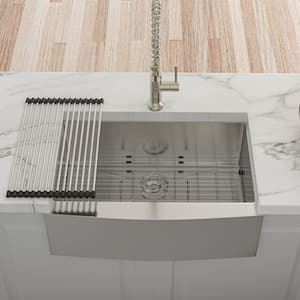 Qidian 33 in. Farmhouse Apron Front Double Bowl (50/50) 16 Gauge ...