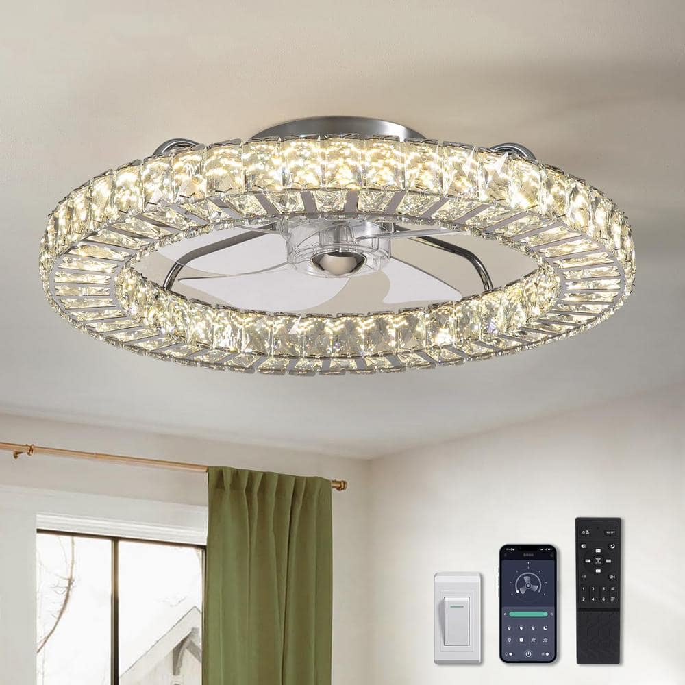 Pacific Core 22 in. LED Smart Indoor Chrome Flush Mount Fandelier Low ...