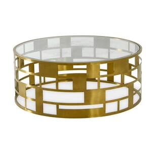 Titan Lighting 47 in. Champagne Gold Large Round Glass Coffee Table TN ...