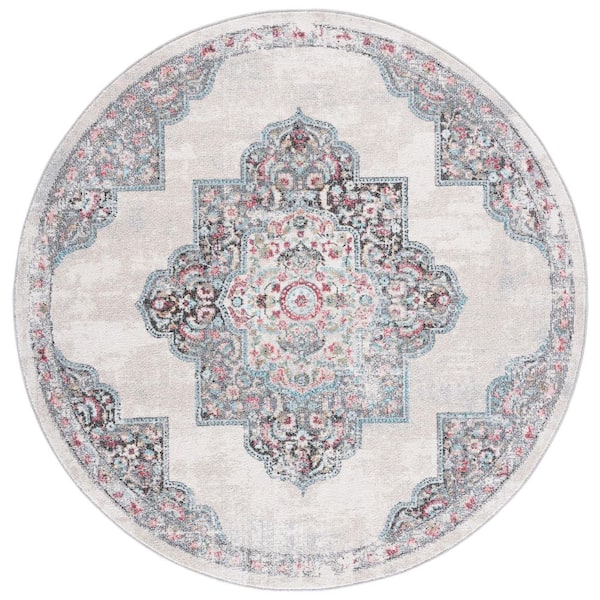 SAFAVIEH Phoenix 7 ft. x 7 ft. Ivory/Gray Medallion Ornate Distressed ...