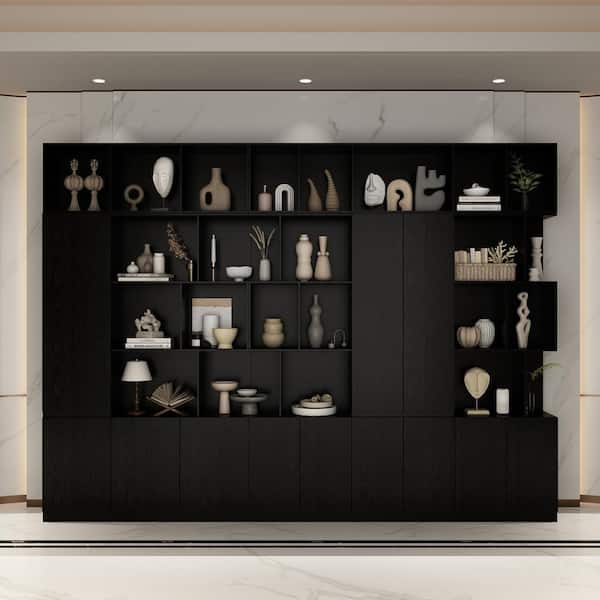 FUFU&GAGA 86.6 in. Tall Black Wood 40-Shelf Standard Bookcase Bookshelf ...