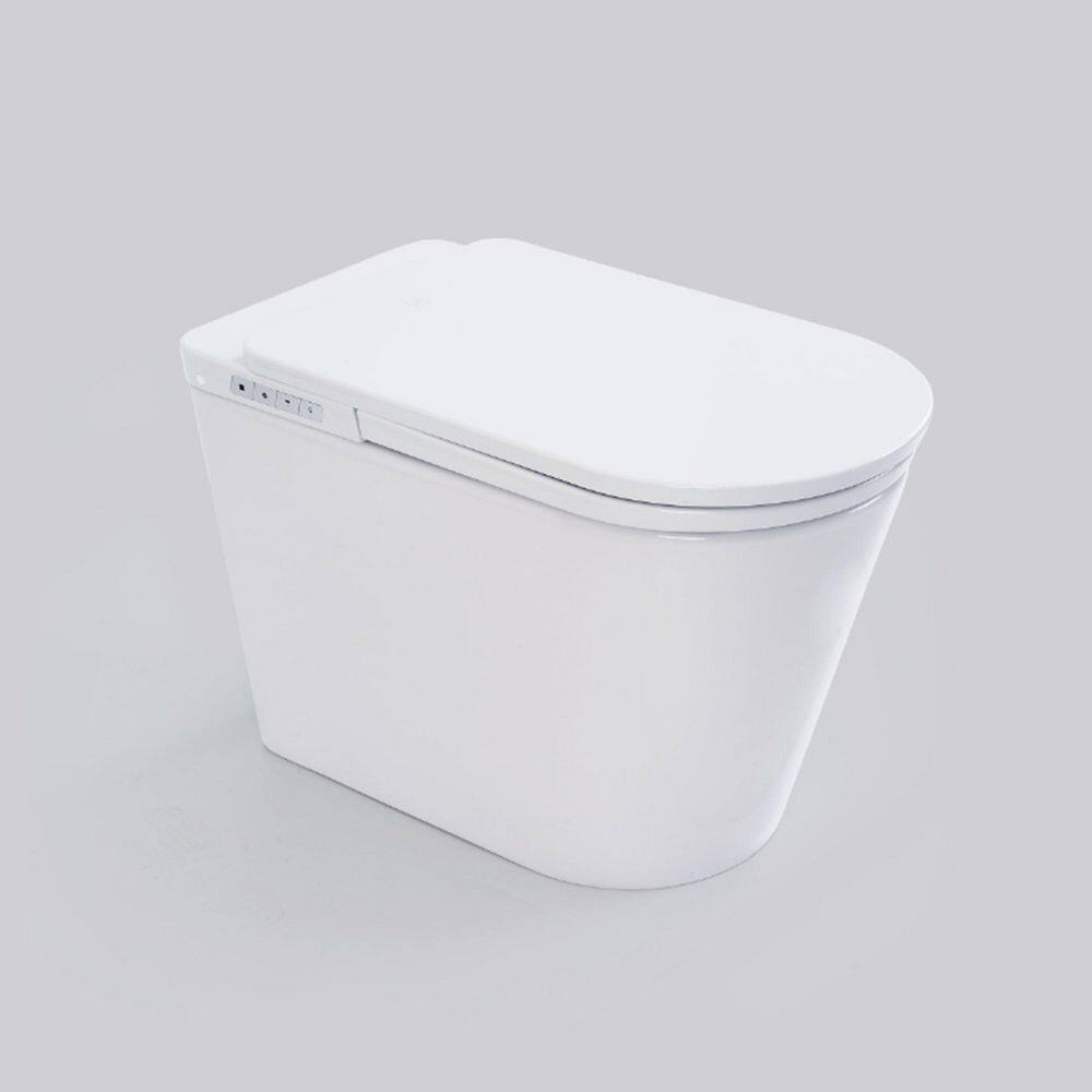 HOPROME 1.32 GPF Elongated Smart Bidet Toilet in White with Heated Seat, Foot Sensor, Auto Open ...