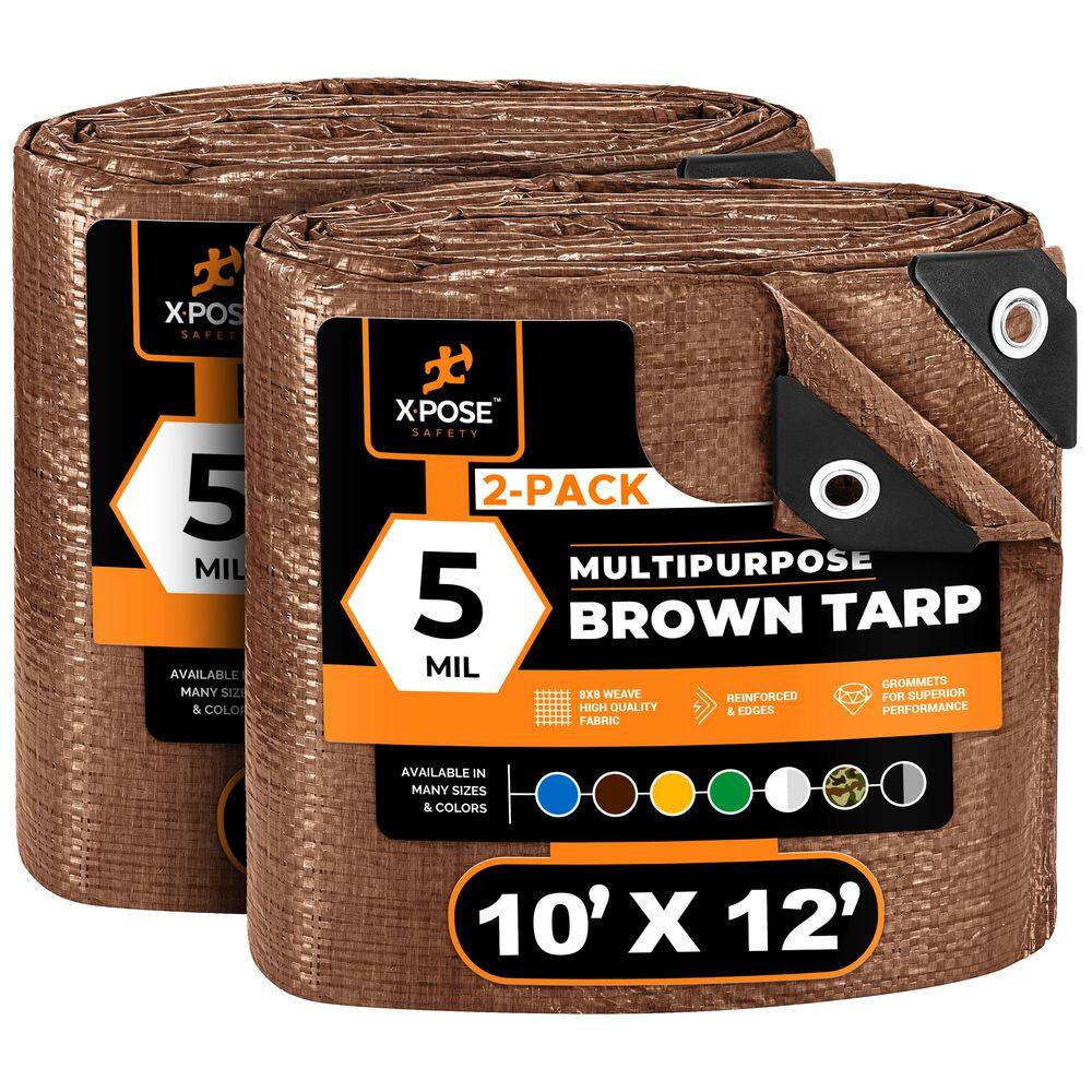 XPOSE SAFETY 10 ft. W x 12 ft. L Brown 5 mil General Purpose Poly Tarp ...