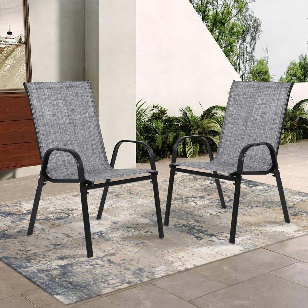 Siavonce Steel 4-Piece Camping Chairs with Breathable Textilene Fabric ...