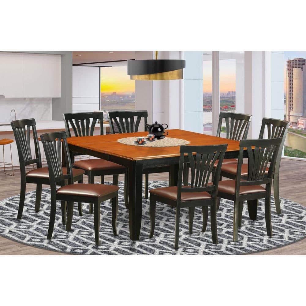 East West Furniture 9-Piece Square Black & Cherry Finish Solid Wood Top ...