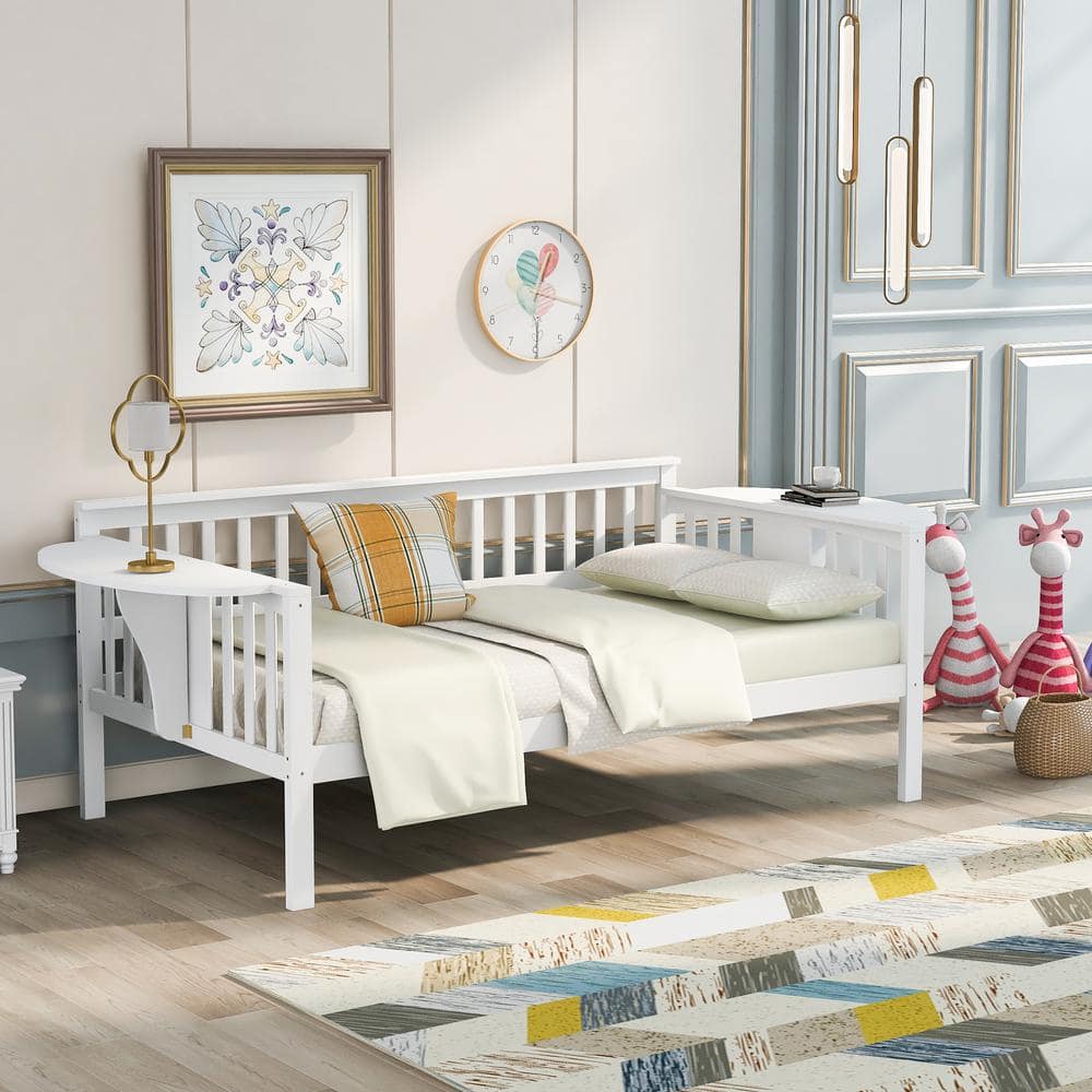 Harper & Bright Designs White Twin Size Wood Daybed with 2 Foldable ...