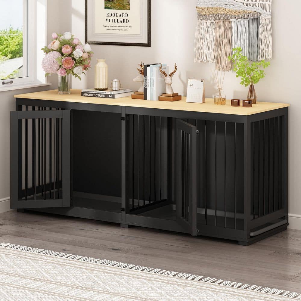 FUFU&GAGA Large Dog Crate Furniture for 2-Dogs, 71 in. Heavy-Duty ...