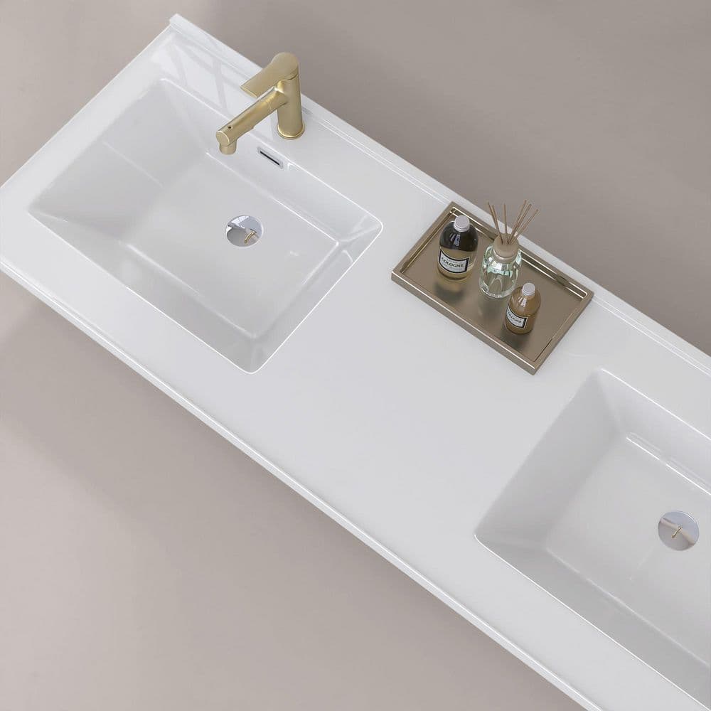 NTQ 60 in. W x 22 in. D Solid Surface Resin White Rectangular Vanity ...