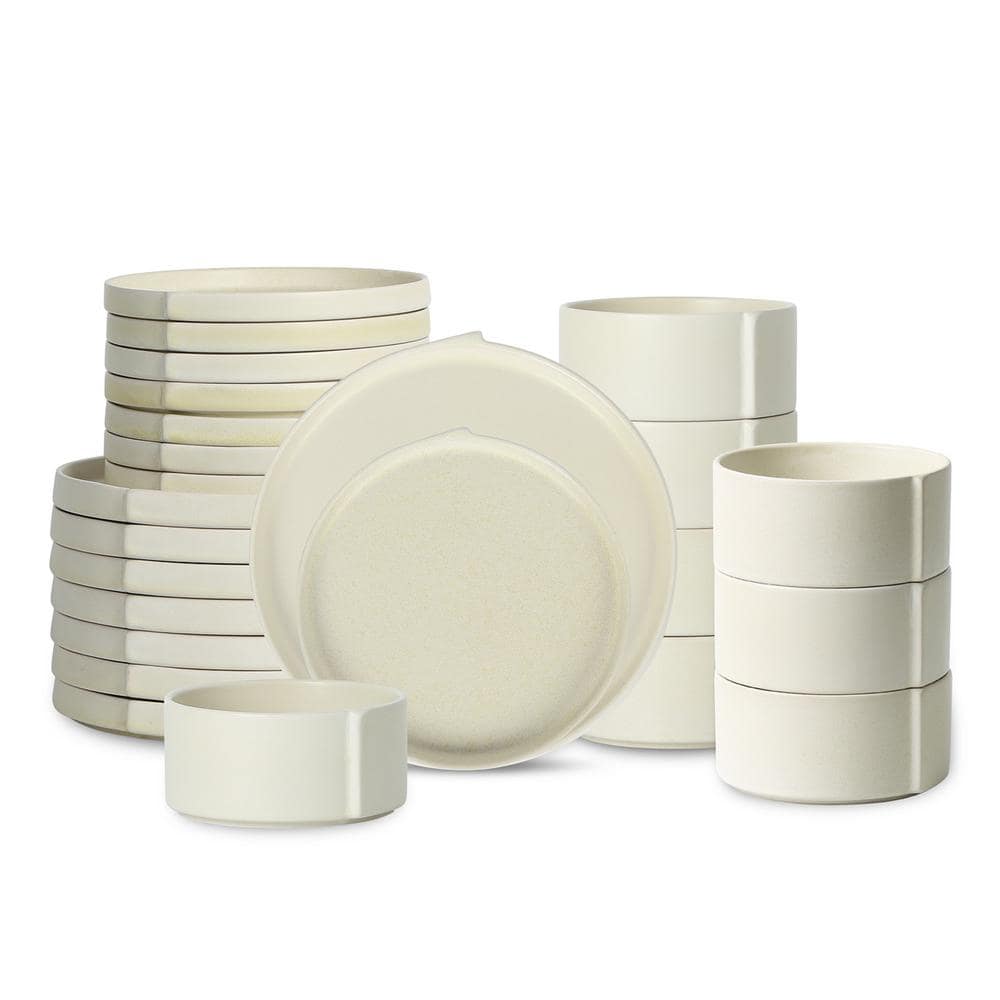 STONE LAIN Bao 24-Piece Beige Stoneware Dinnerware Set (Service for 8 ...