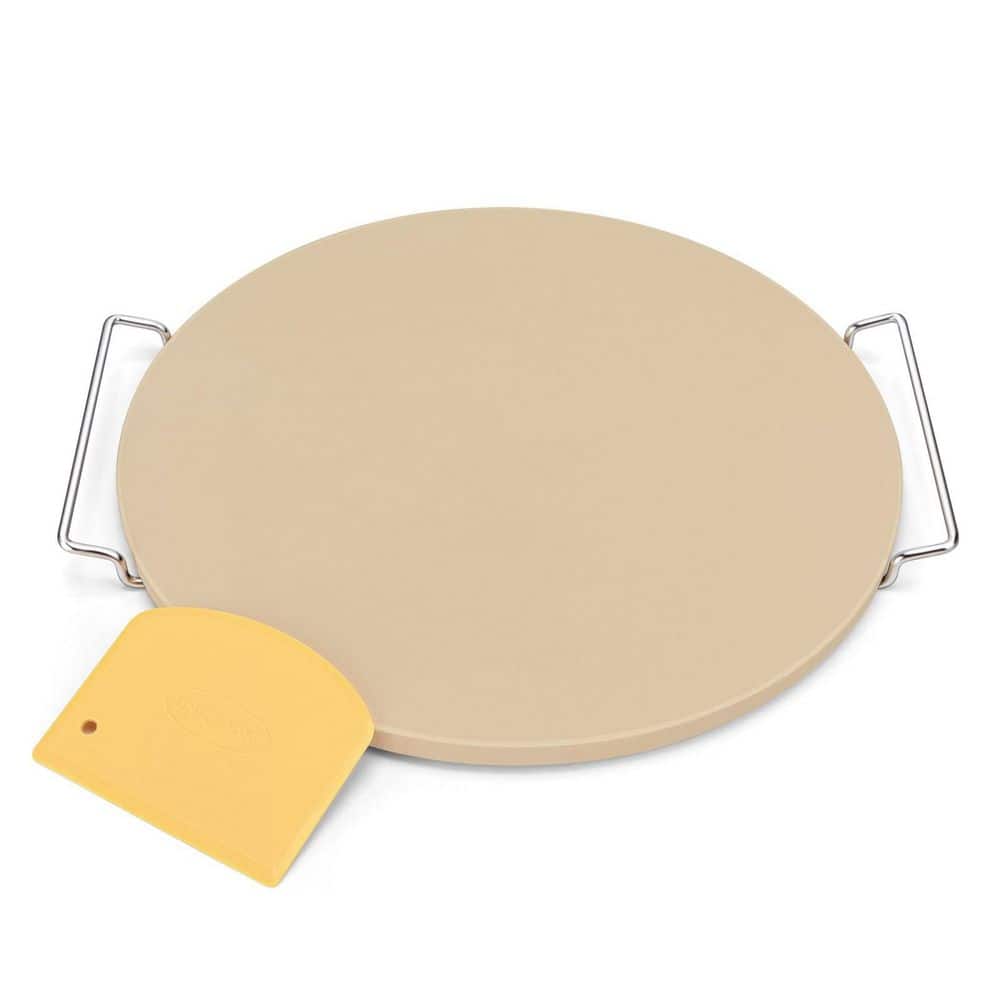 Numhew 3-Piece 15 in. Round Pizza Stone Set with Carry Rack and Dough ...