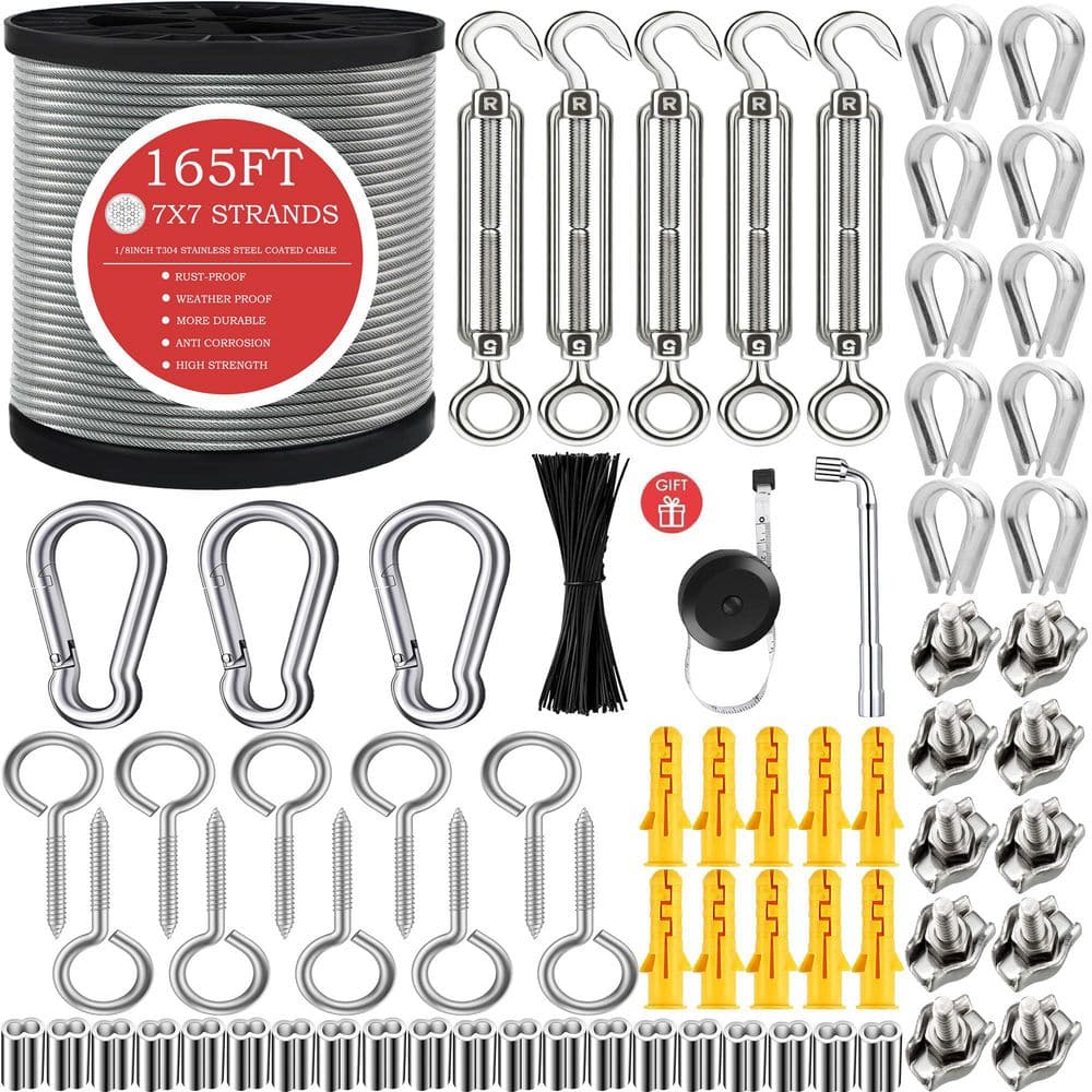 Laybus 1/8 in. x 165 ft. Wire Rope Kit for String Light Hanging Kit ...
