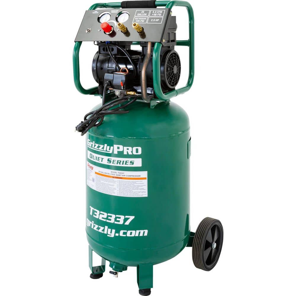 Grizzly PRO 20 Gal. 125 PSI Electric Corded Oil-Free Quiet Series Air ...