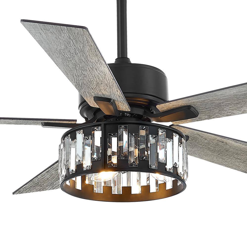 Breezary Gentry 52 in. Indoor Black Ceiling Fan with Crystal Light Kit ...