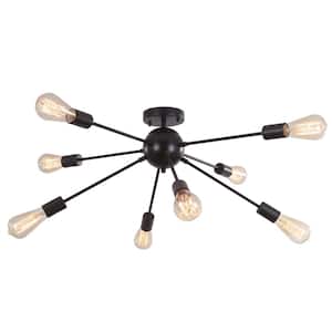 LWYTJO Theis 30.12 in. 8-Light Black Semi Flush Mount Sputnik Chandelier Linear Ceiling Mount ...