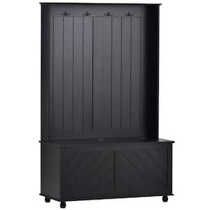 Black 65 in. H Hall Tree with 4 Hooks Coat Hanger Entryway Bench ...