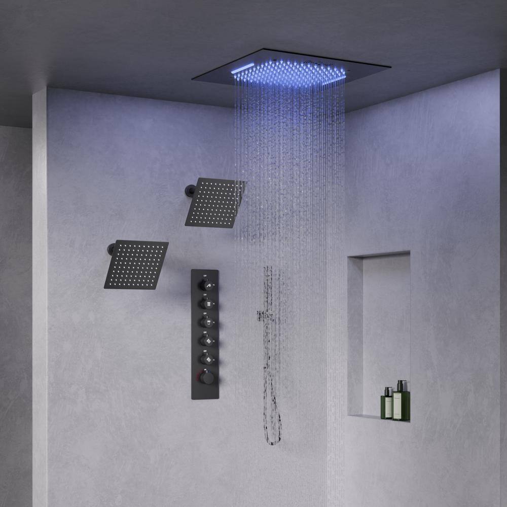 GRANDJOY Aurora Cascade LED Showers 5-Spray Ceiling Mount 20 in. Fixed ...