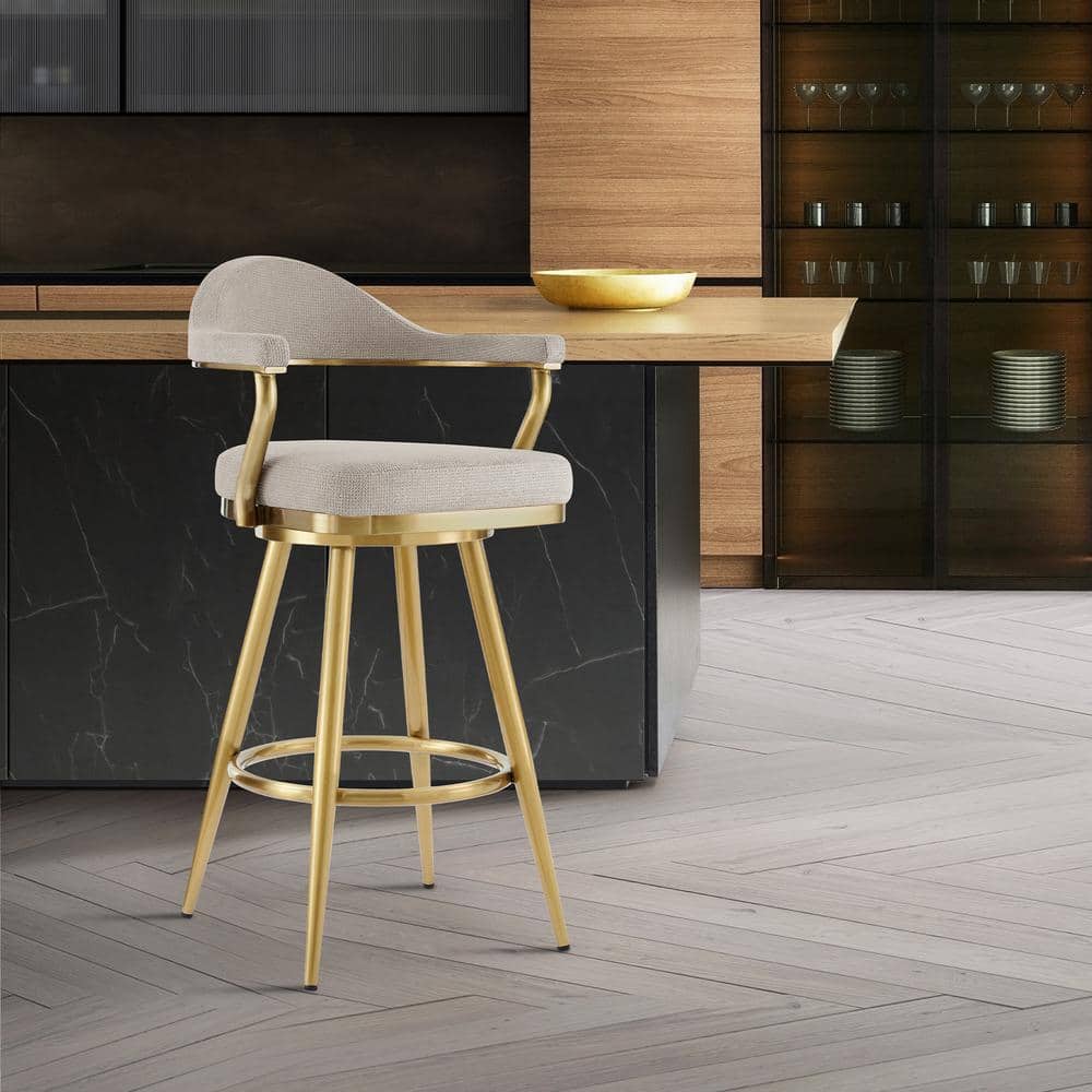 Armen Living Justin 30 in. Taupe Metal Bar Stool with Fabric Seat ...