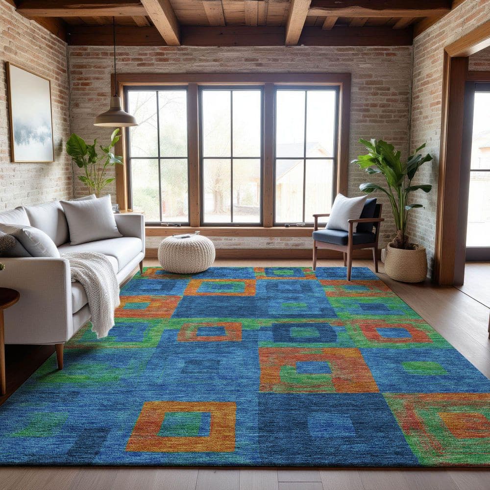 Addison Rugs Mayfield Premium Machine Washable Abstract AMF1142 Denim 9 ...