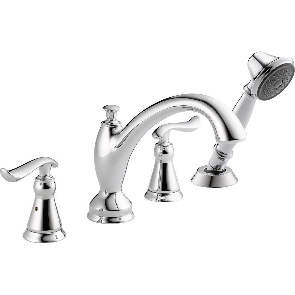 Delta Linden 2-Handle Deck-Mount Roman Tub Faucet with Hand Shower Trim Kit Only in Chrome ...