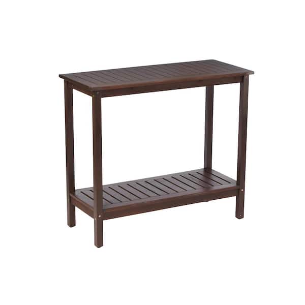Sudzendf 2-Tier Brown Side Table, Acacia Console Potting Table KIKIO205548 - The Home Depot