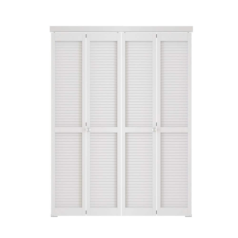 TENONER 60 in. W. x 80 in (Double 30 in. W. Doors) Solid Core, MDF Wood, White Louver Bi-fold ...