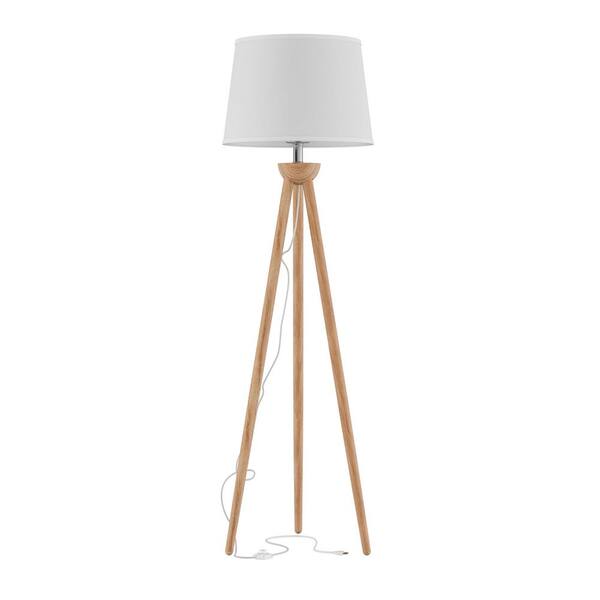 Lavish Home 58 in. Modern Natural Wood Oak Tripod LED Floor Lamp with ...