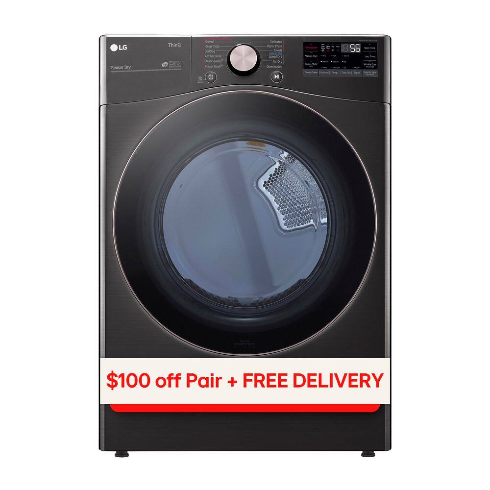 LG 7.4 Cu. Ft. Vented SMART Stackable Gas Dryer in Black Steel with ...
