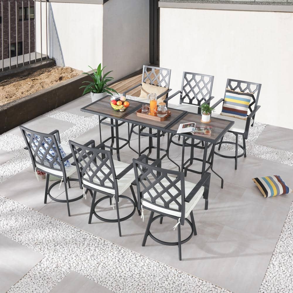 TOP HOME SPACE Black 9-Piece Metal Outdoor Bistro Set with White Cushion TP03219X3-145X3 - The ...