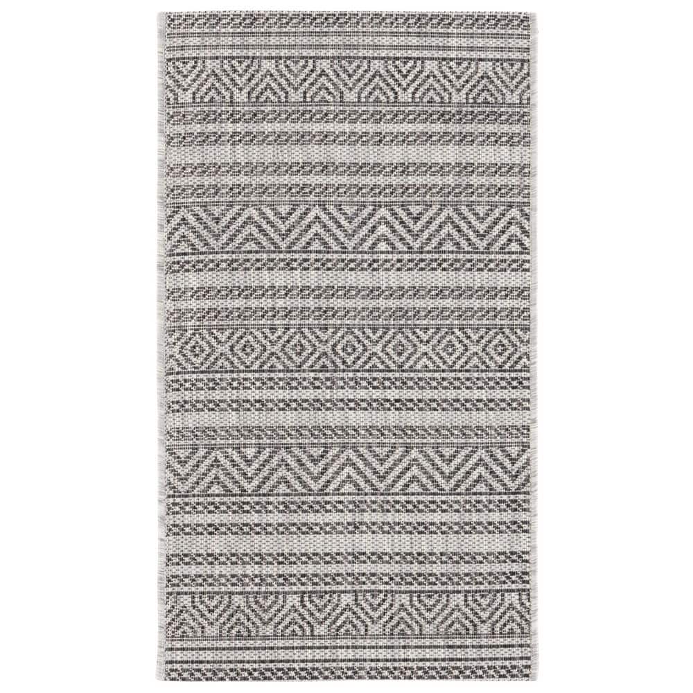 SAFAVIEH Courtyard Black/Gray 3 ft. x 5 ft. Striped Diamond Chevron ...