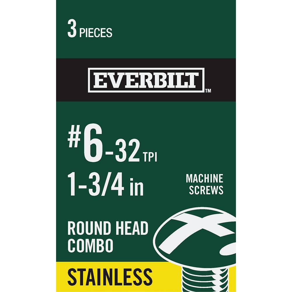 Everbilt 6 32 X 1 3 4 In Combo Round Head Stainless Steel Machine