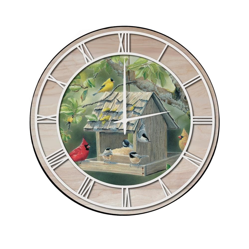 "Summer Feast" Woodgrain Accent and White Numbers Imaged Wall Clock CL ...