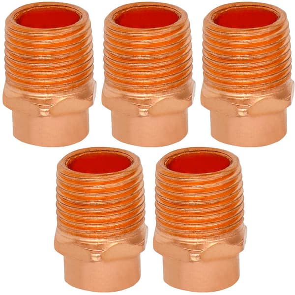PLUMBFLEX 1/2 in. Copper Male Adapter Fitting with Sweat x MIP Connection (5-Pack) 0012CCMA-5 ...