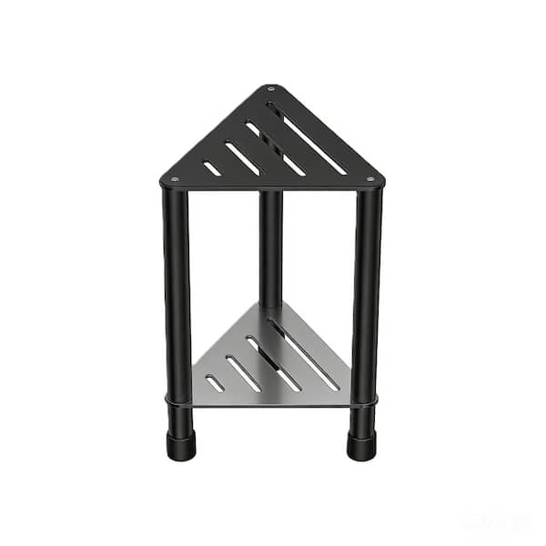 Numhew Stainless Steel Corner Shower Bench in Black with Storage Shelf ...