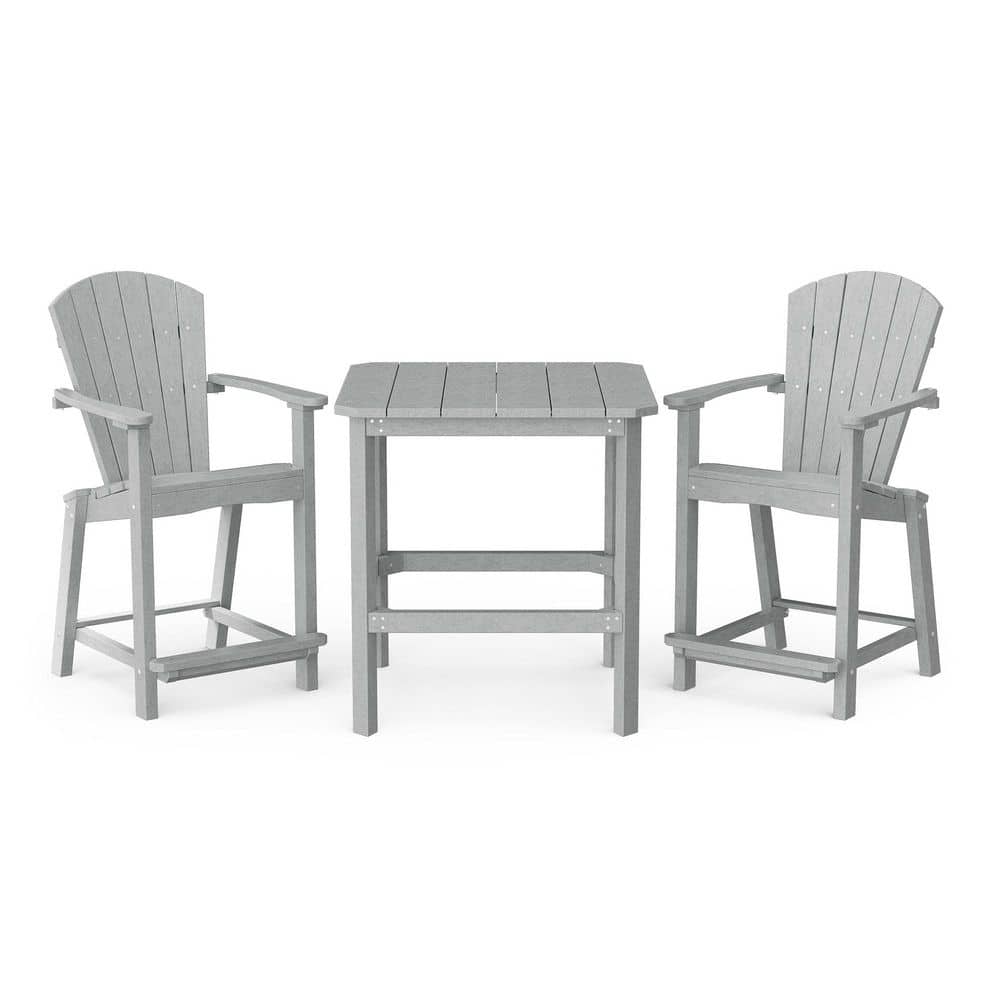 Wildridge Classic 3-Piece Light Gray HDPE Plastic Outdoor Patio Counter ...
