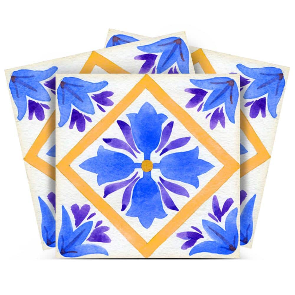 MI ALMA Yellow and Blue L03 4 in. x 4 in. Vinyl Peel and Stick Tile (24 ...