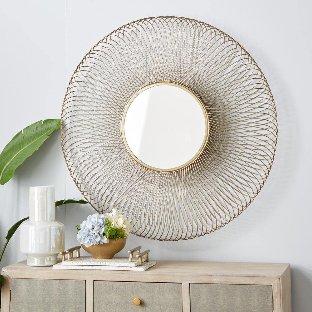 Litton Lane 40 in. x 40 in. Starburst Round Framed Gold Wall Mirror ...