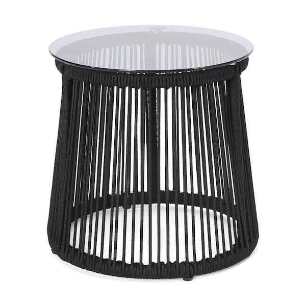 Miscool Avex Black Round Iron and Woven Rope 16.5 in. H Outdoor ...