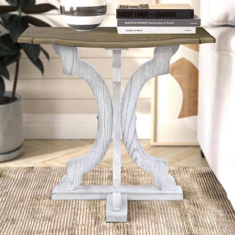 GALANO Doynton 23.6 in. W White and Oak 22.8 in. H Half Moon Solid Wood ...